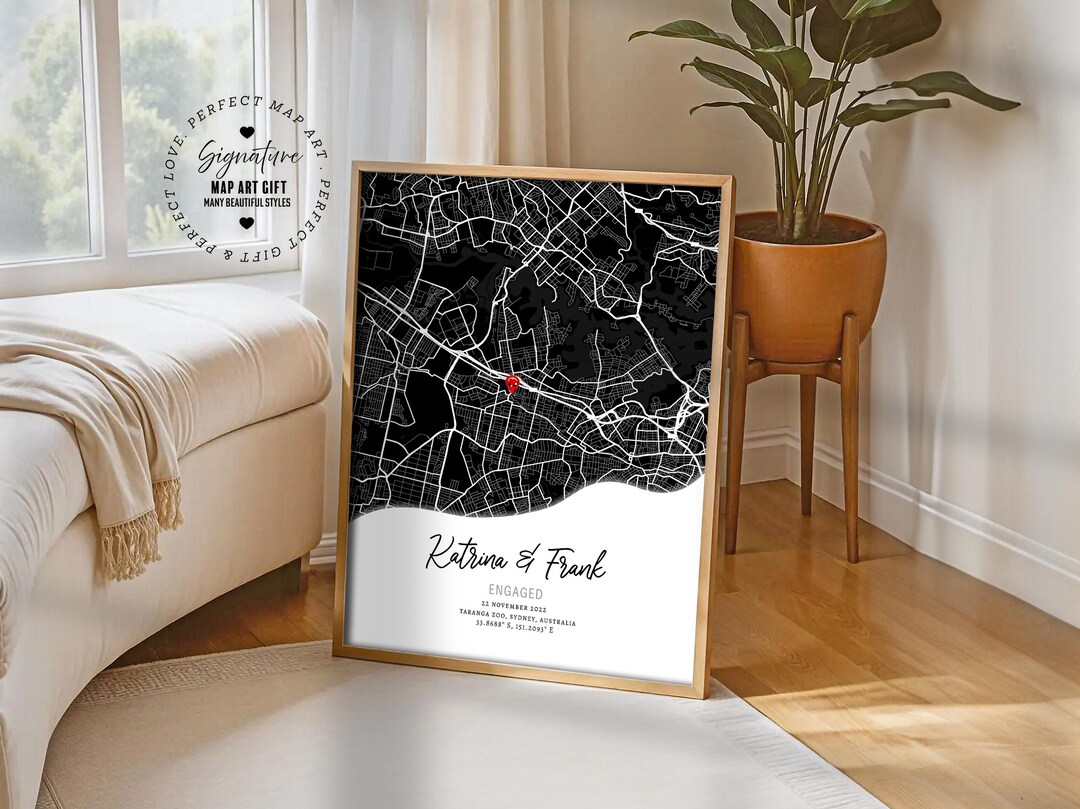 Personalized Important City Map Wall Art Gift for Couple, Event ...