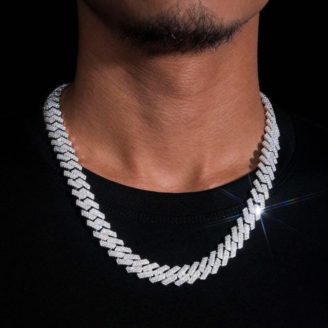 10MM Cuban Link Chain Custom Ice Out Chain 925 Starling Silver Hip Hop ...