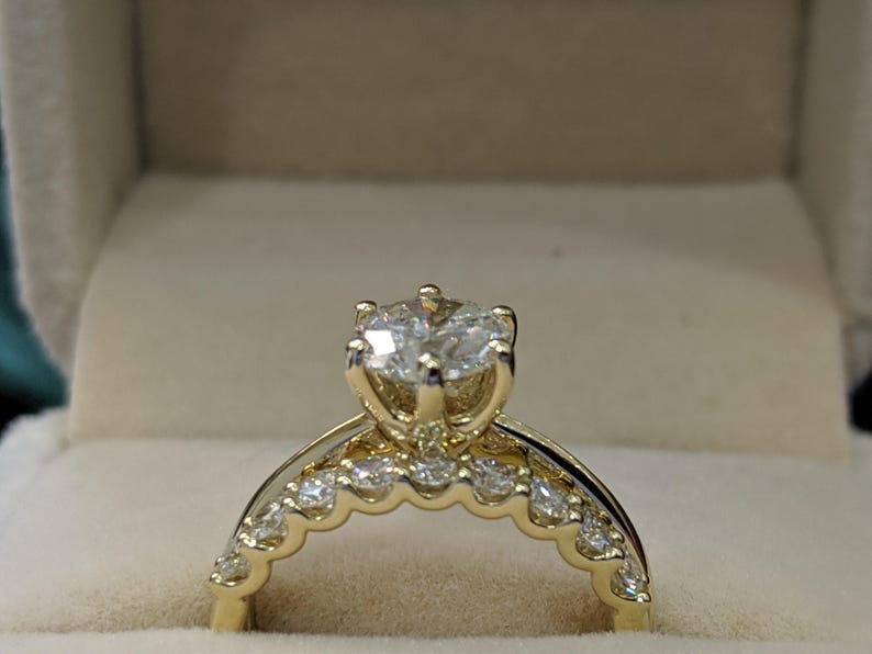 Round Cut Moissanite Engagement Ring, Haft Eternity Pave Wedding Band ...
