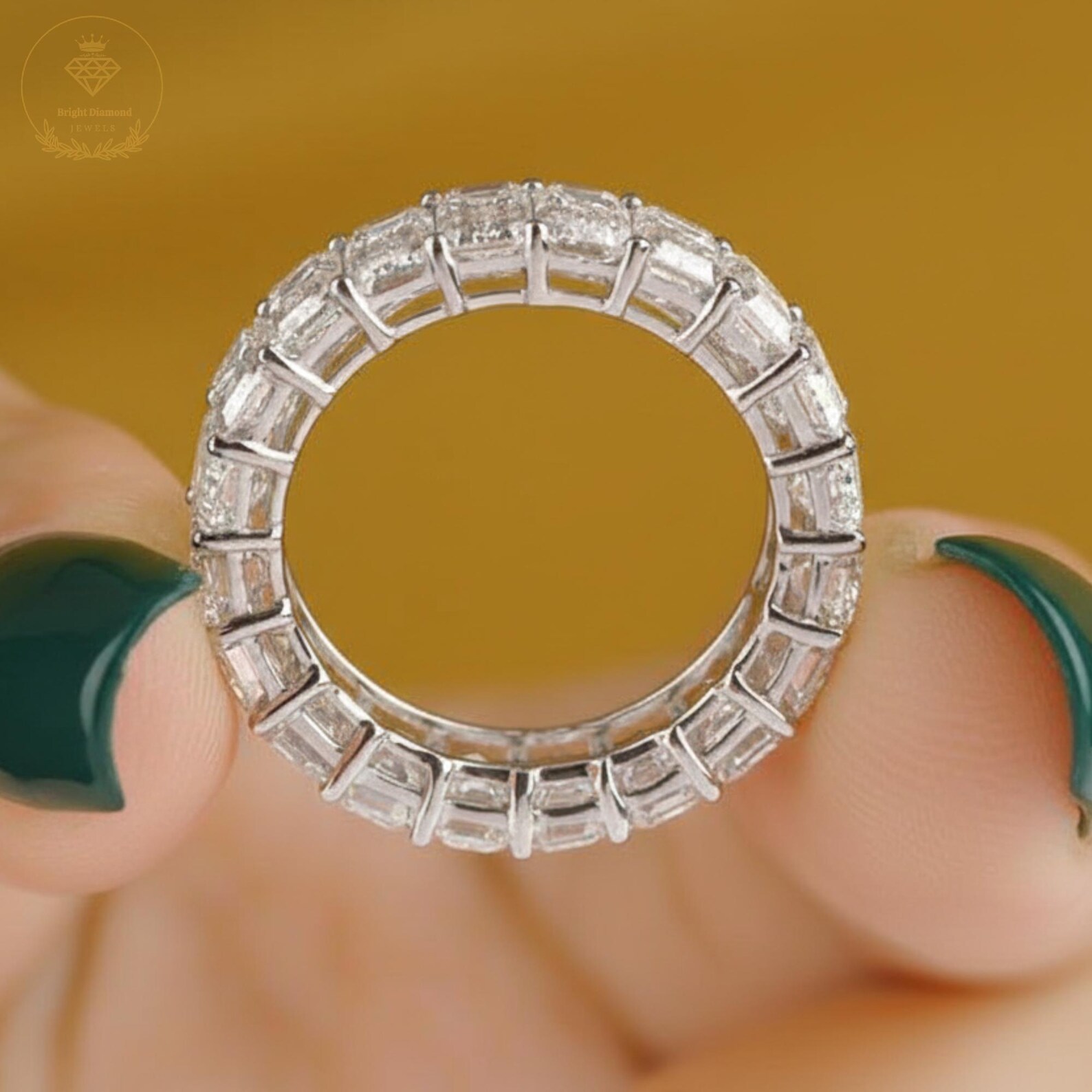 Anillo de compromiso de moissanita y esmeralda, anillo vintage de oro ...