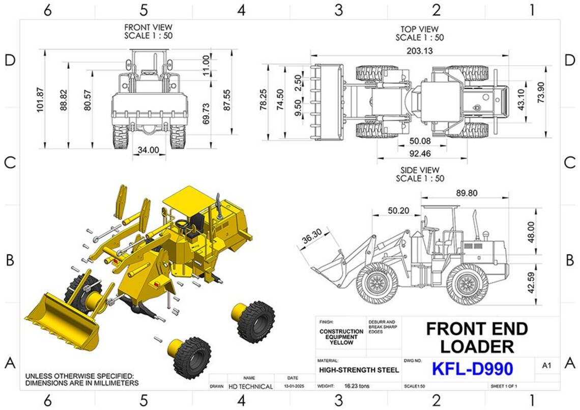 Front End Loader A1 Technical Drawing Engineer Design Blueprint High ...