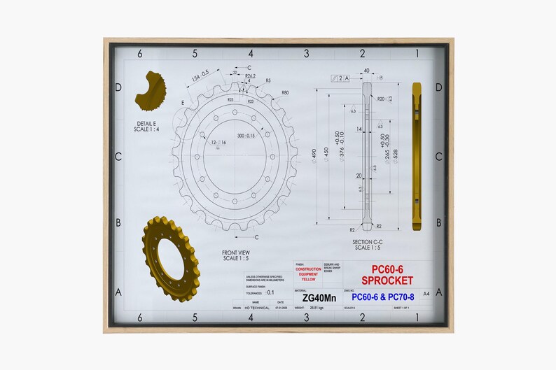 PC60-6 Sprocket A4 Technical Drawing Engineer Design Blueprint High ...