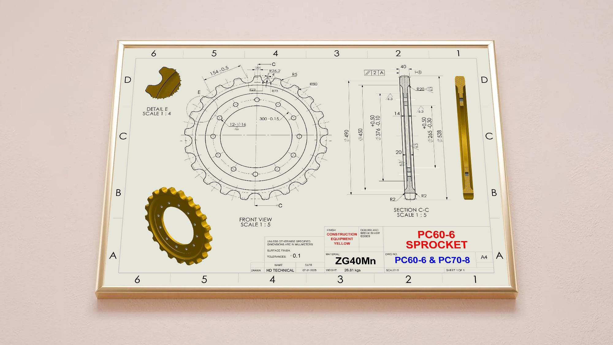 PC60-6 Sprocket A4 Technical Drawing Engineer Design Blueprint High ...