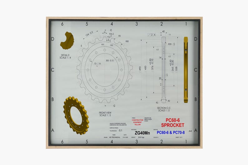 PC60-6 Sprocket A4 Technical Drawing Engineer Design Blueprint High ...