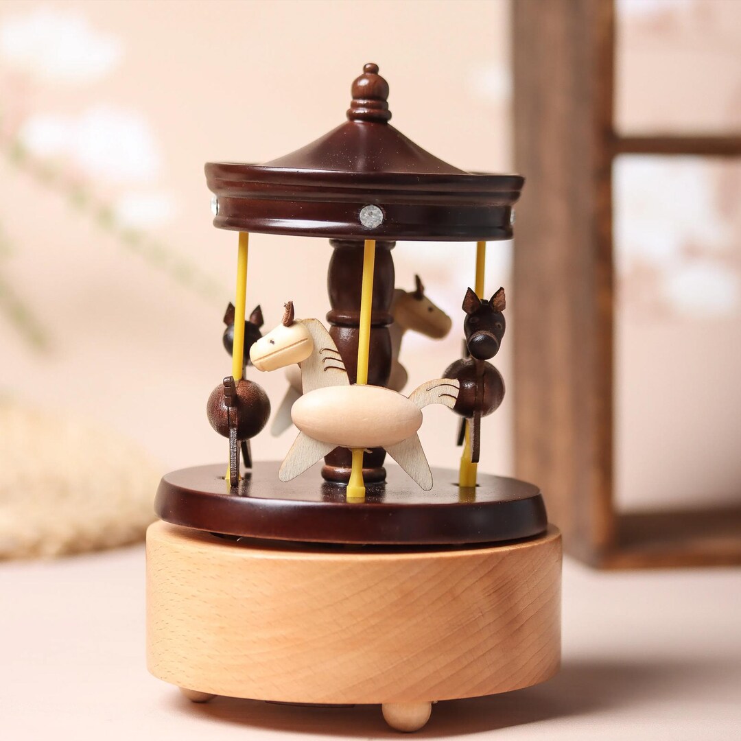 Wooden Carousel Music Box – Rotating Pony Ornament - Etsy