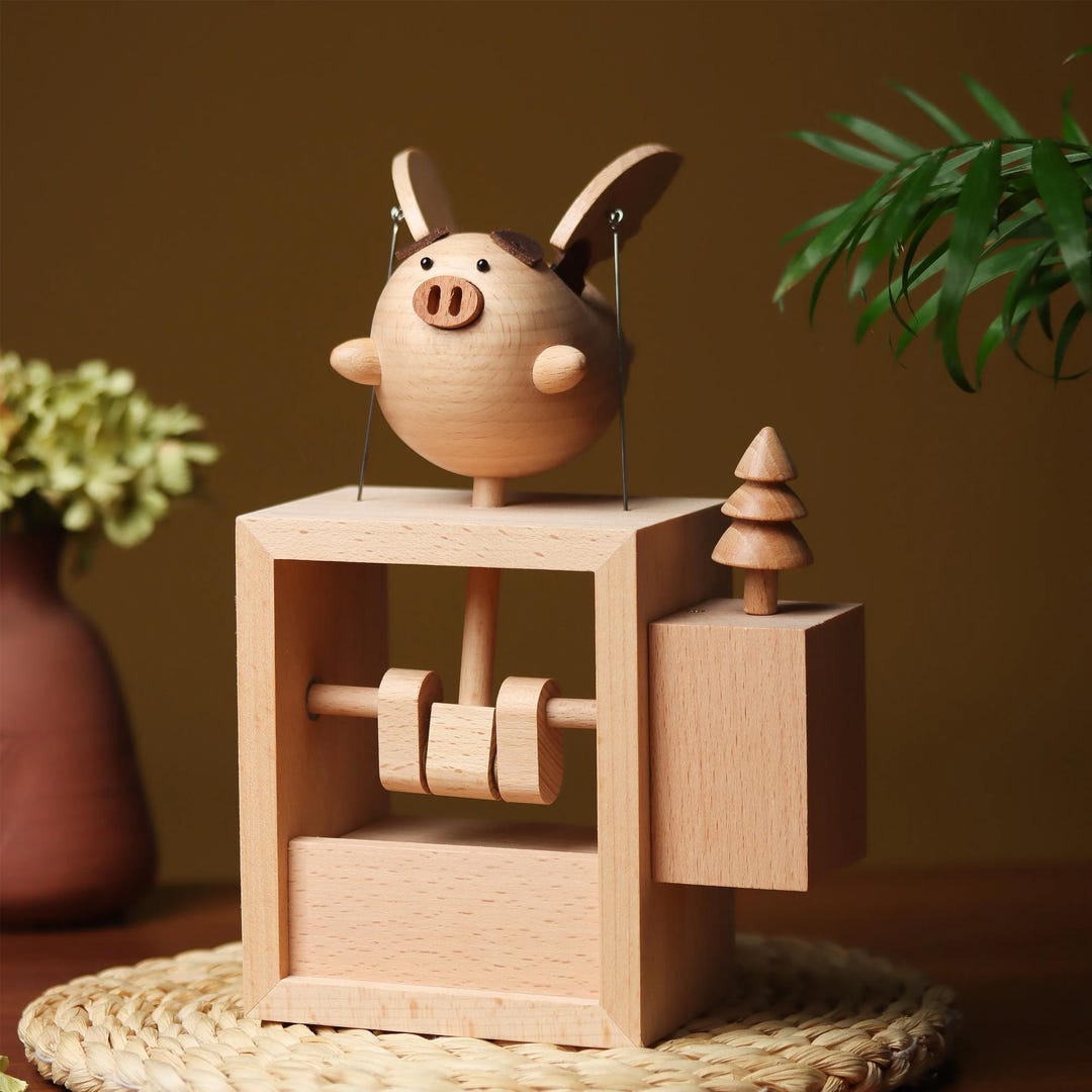 Flying Pig Wooden Music Box – A Whimsical Automaton Ornament - Etsy