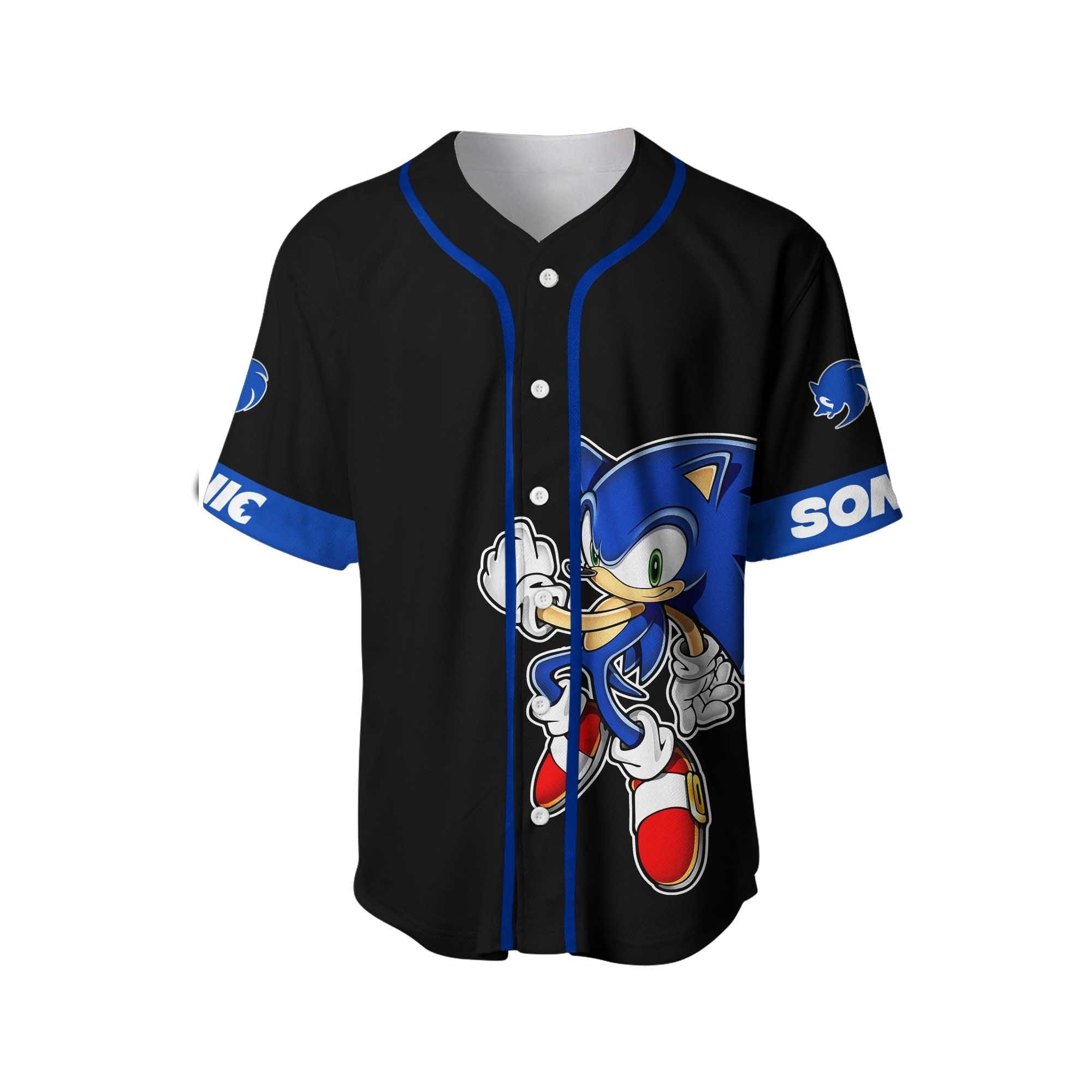 Giant Sonic Hedgehog Black Blue Baseball Jersey sold by Bouncer Shy ...