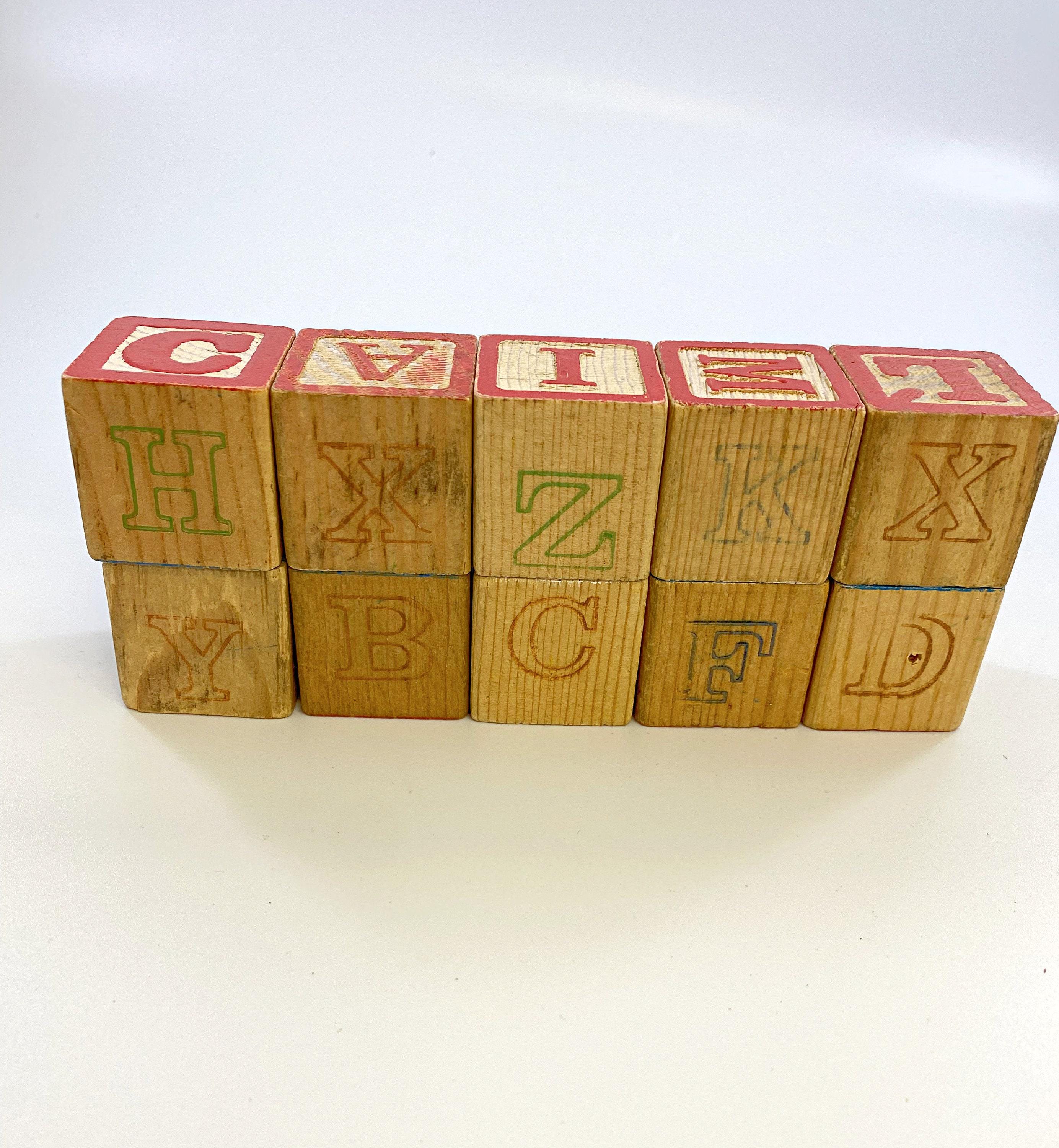 Vintage Wood Toy Block | Alphabet Blocks | Lot of 10 Wooden Blocks ...