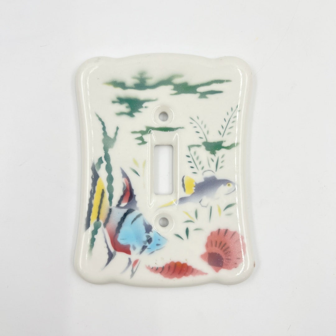 Vintage Mid Century Switch Plate Glazed China With Stylized Fish ...