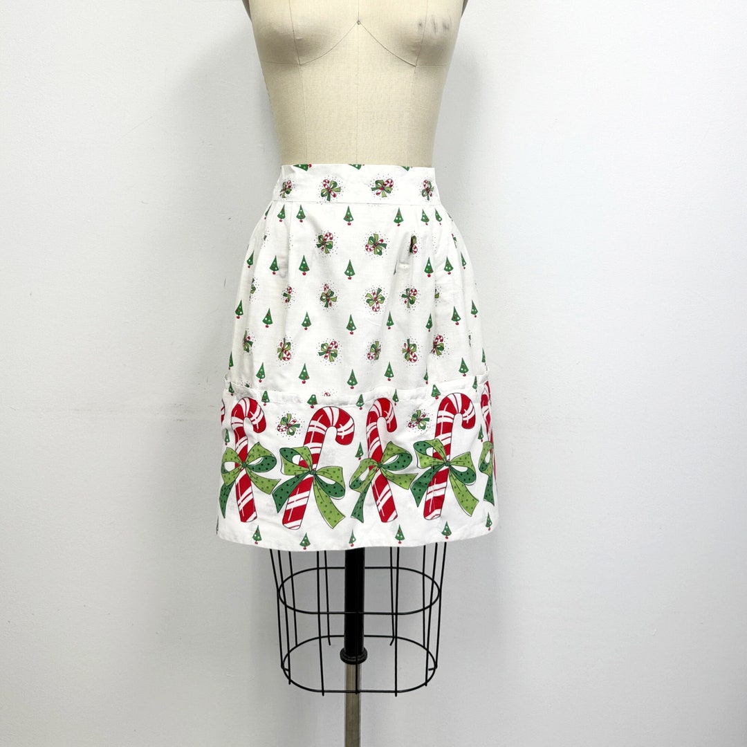 Vintage Christmas Half Apron | 1950s Holiday Apron With Candy Canes and ...
