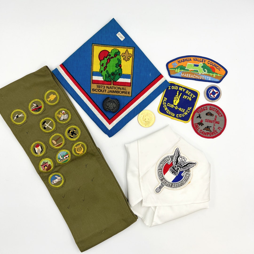 Vintage 1970s Boy Scout Memorabilia Lot | Patches on Sash | Scarf ...