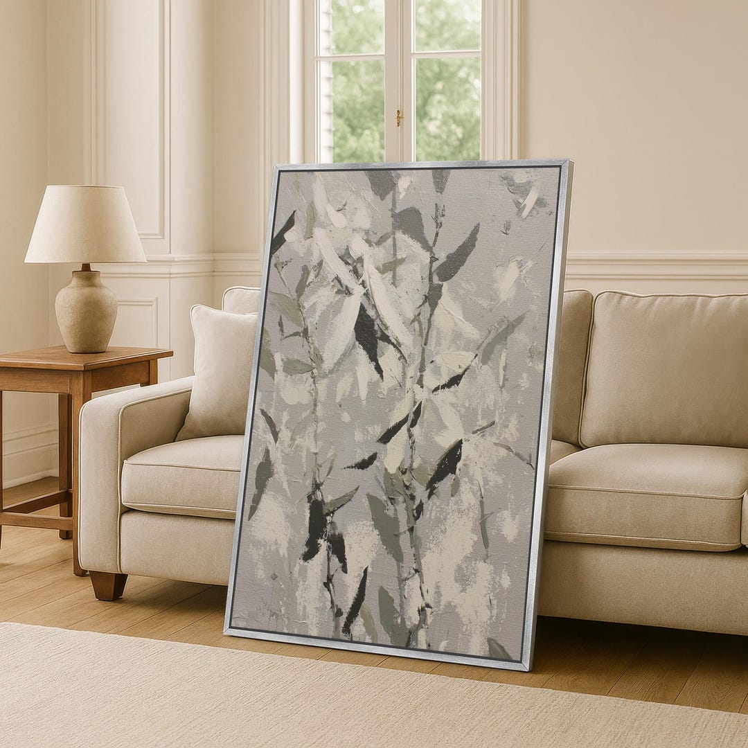 Modern Bamboo Wall Art - Vertical Abstract Canvas in Neutral Colors - Etsy