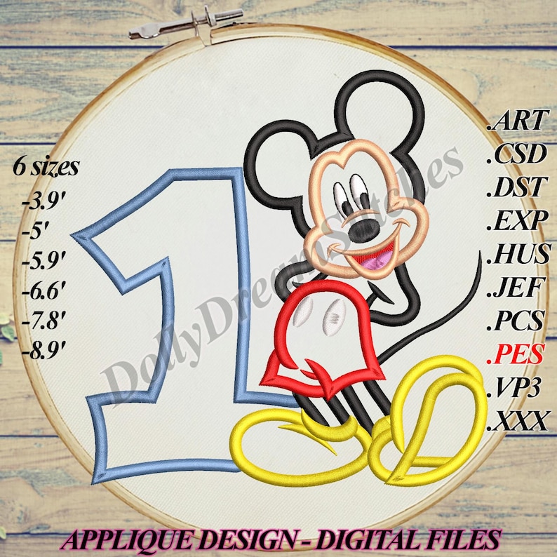 Mr. Mouse Number 1 First Birthday APPLIQUE, 6 Sizes, Instant Download ...