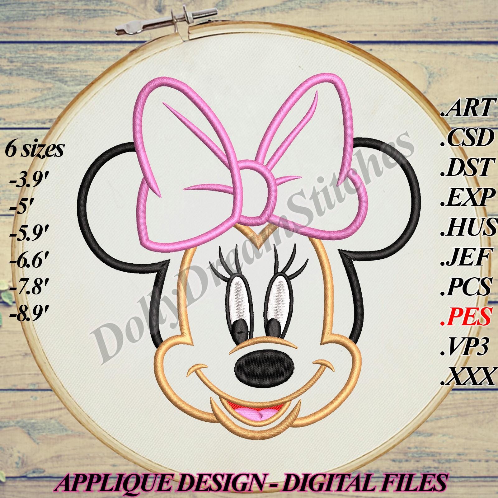 Minnie APPLIQUE, Minnie Head Embroidery Design, 6 Sizes, Instant ...
