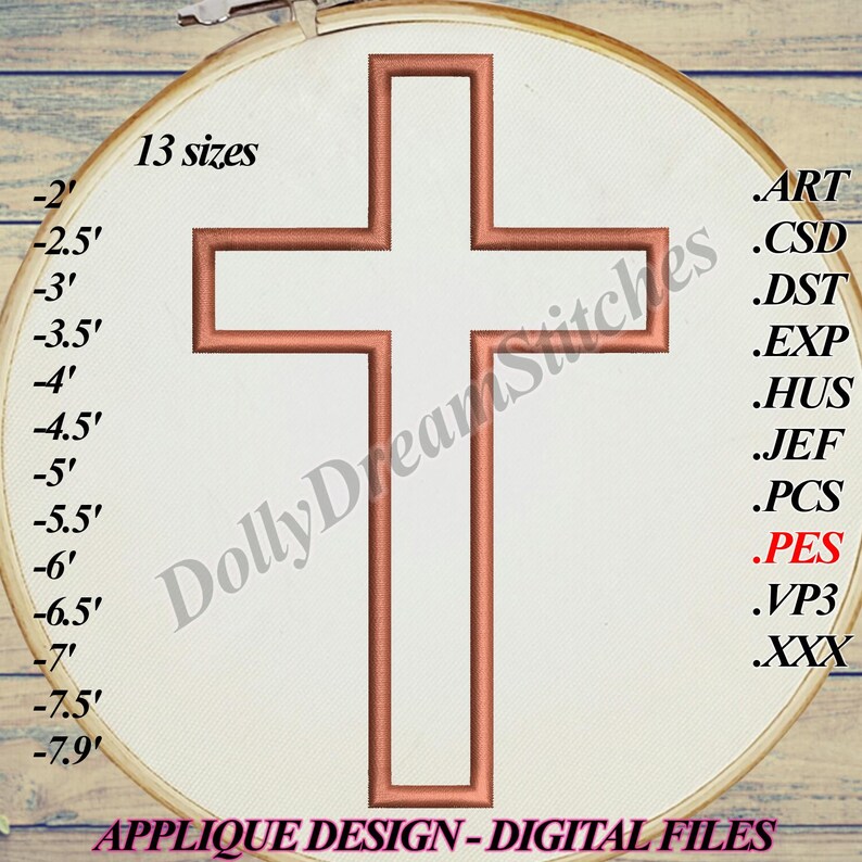 Cross APPLIQUE, Catholic Cross Embroidery Design, 13 Sizes, Instant ...