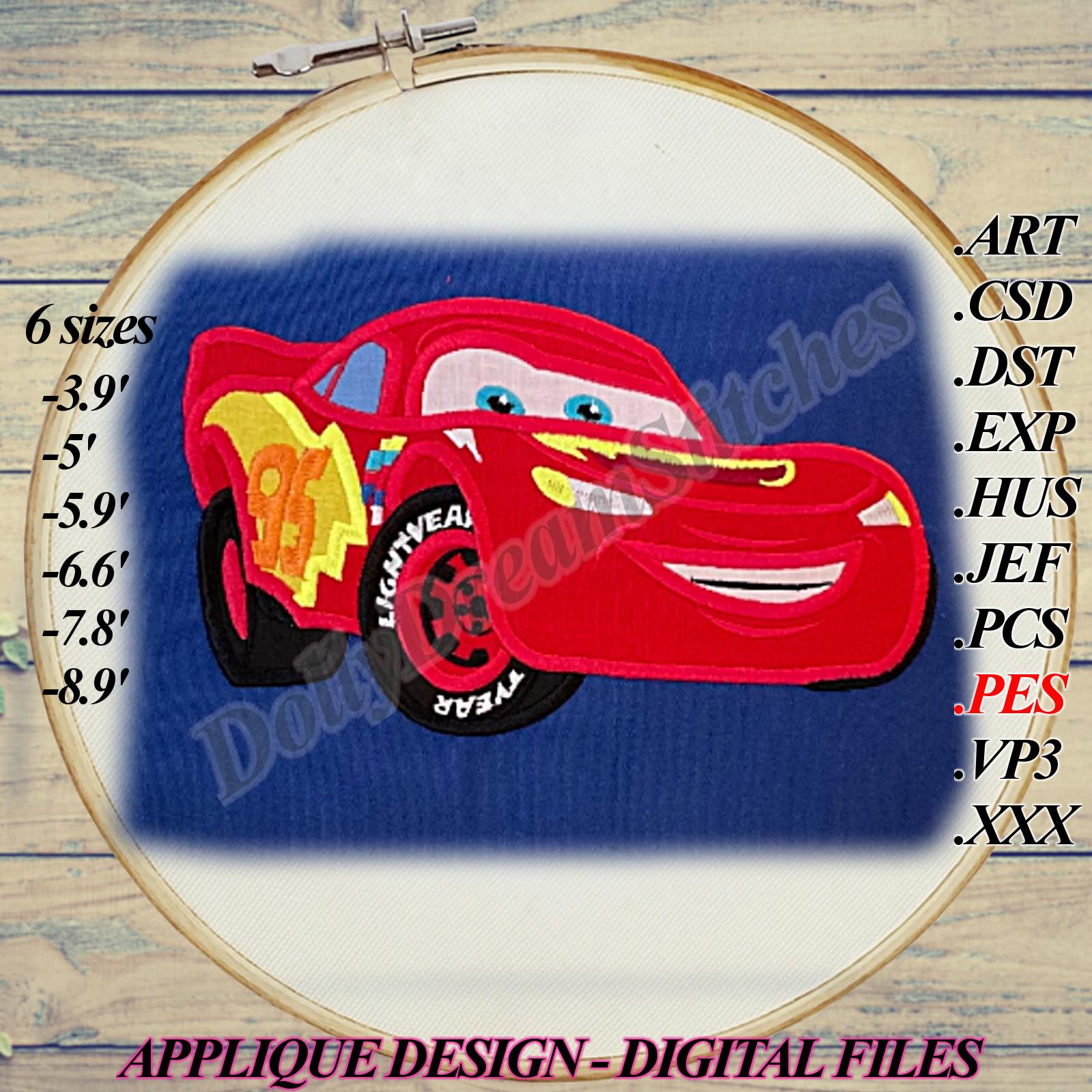 Racing Car APPLIQUE, Mcqueen Embroidery Design, 6 Sizes, Instant ...