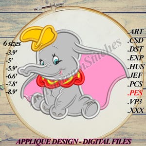 Elephant APPLIQUE, Dumbo Embroidery Design, 6 Sizes, Instant Download ...