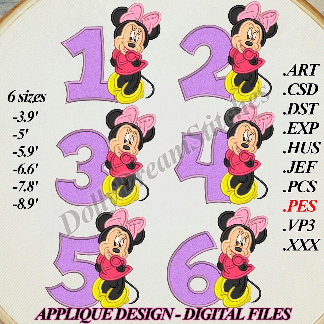 Mrs. Mouse Birthday Numbers APPLIQUE, Minnie Birthday Numbers ...