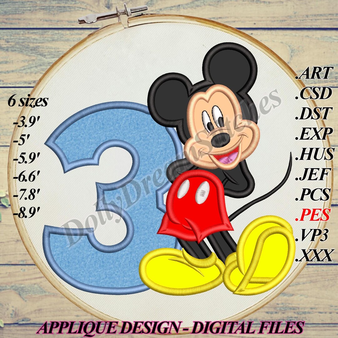 Mr. Mouse Number 3 Third Birthday APPLIQUE, 6 Sizes, Instant Download ...