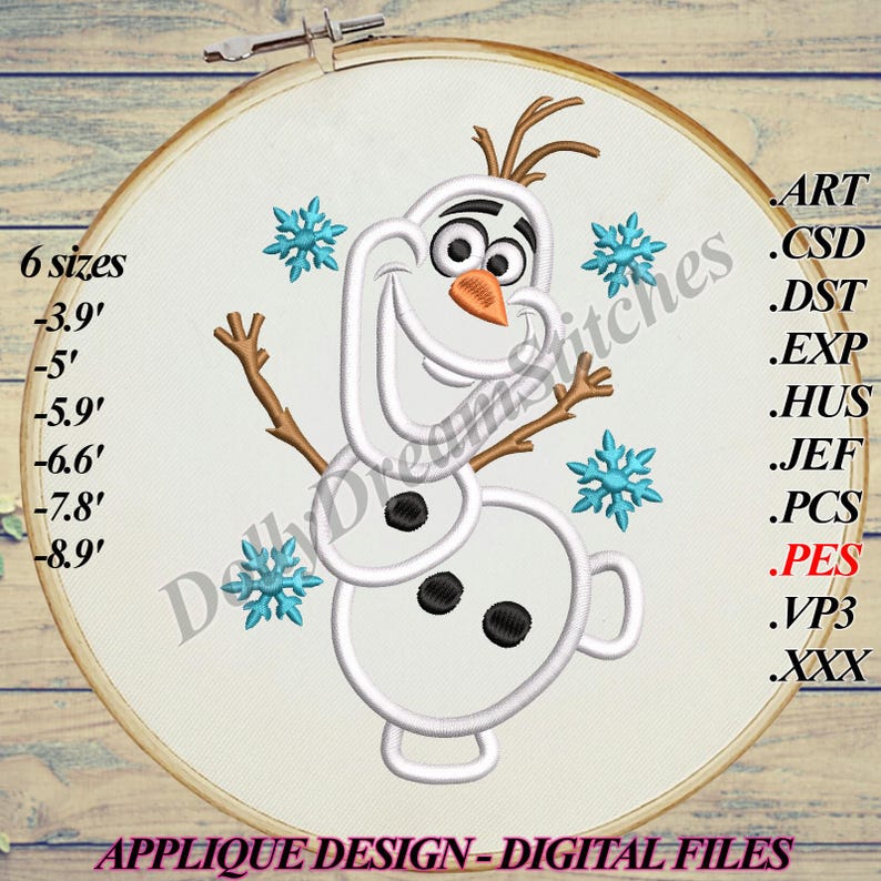 Olaf APPLIQUE, Snowman Embroidery Design, 6 Sizes, Instant Download - Etsy