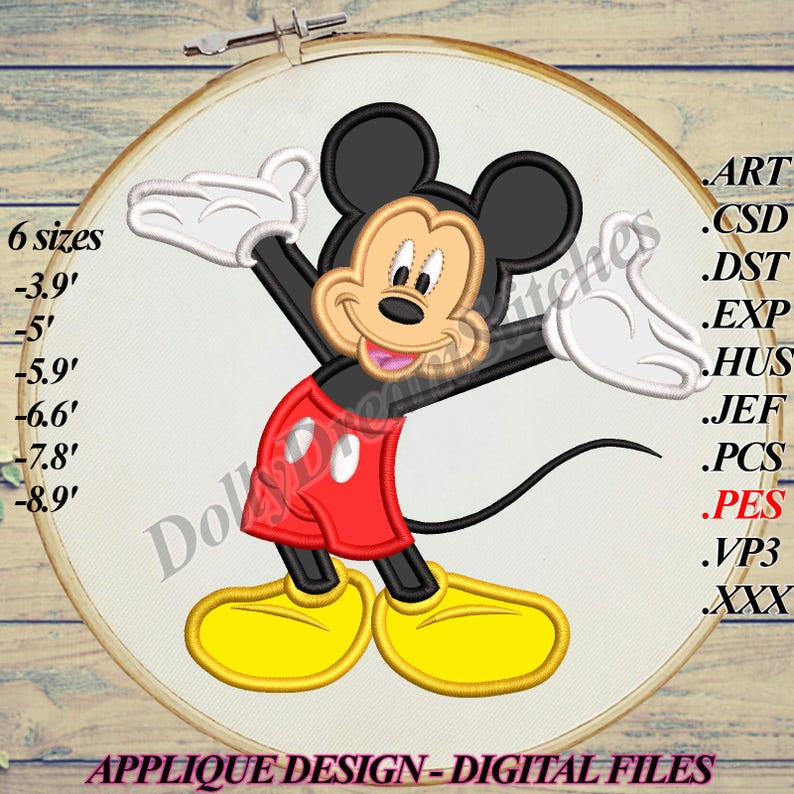 Mickey APPLIQUE, Mr Mouse Standing Embroidery Design, 6 Sizes, Instant ...