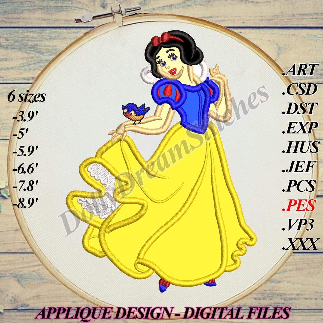 Princess APPLIQUE, Snow White Embroidery Design, 6 Sizes, Instant ...