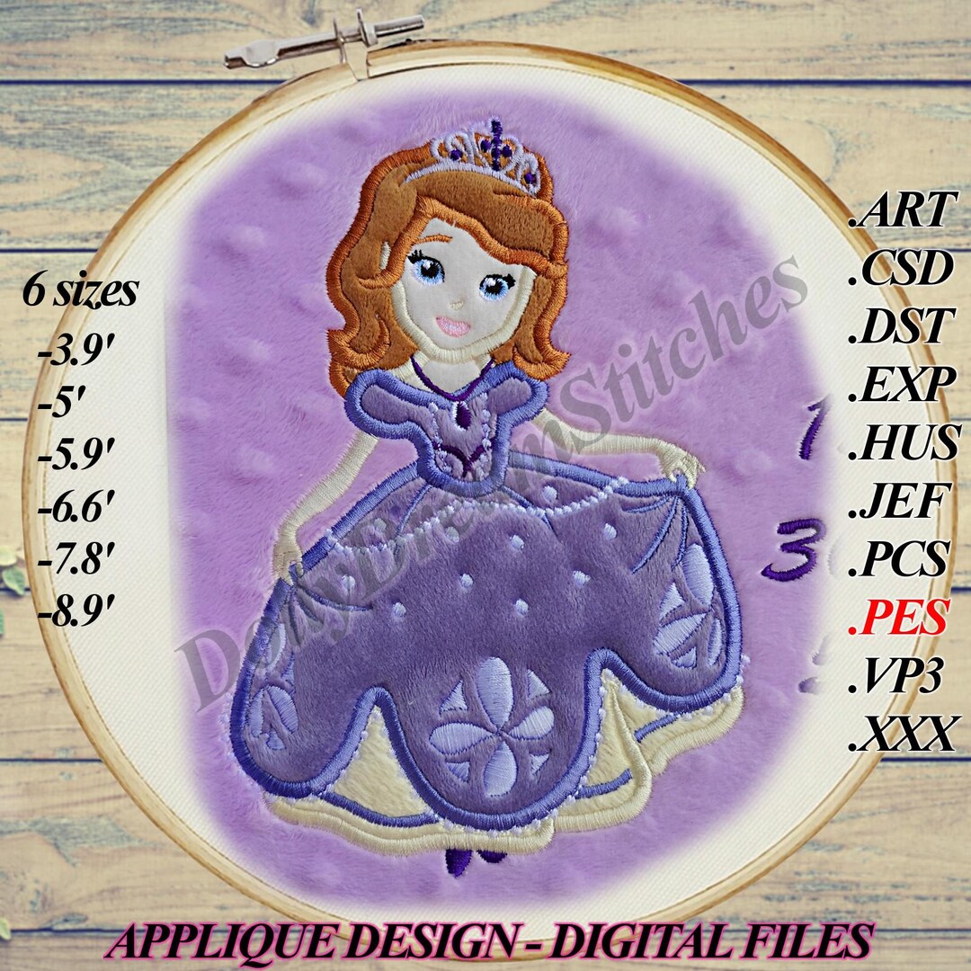 Princess APPLIQUE, Sofia Embroidery Design, 6 Sizes, Instant Download - Etsy