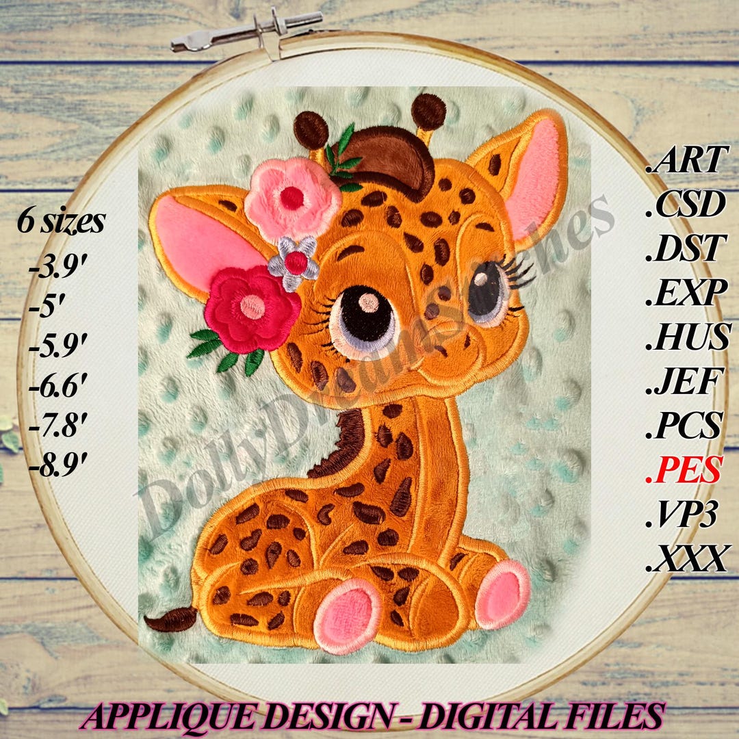 Giraffe APPLIQUE, Cute Giraffe Embroidery Design, 6 Sizes, Instant ...