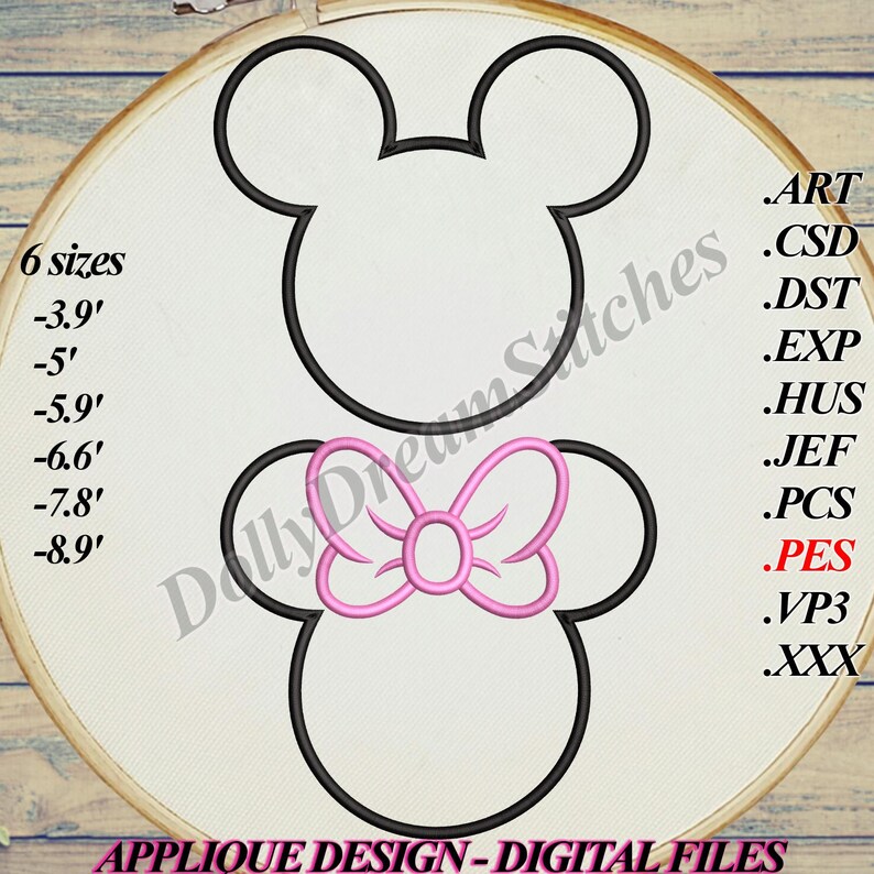 Mr and Mrs Mouse Contour APPLIQUE, Mickey and Minnie Contour Embroidery ...