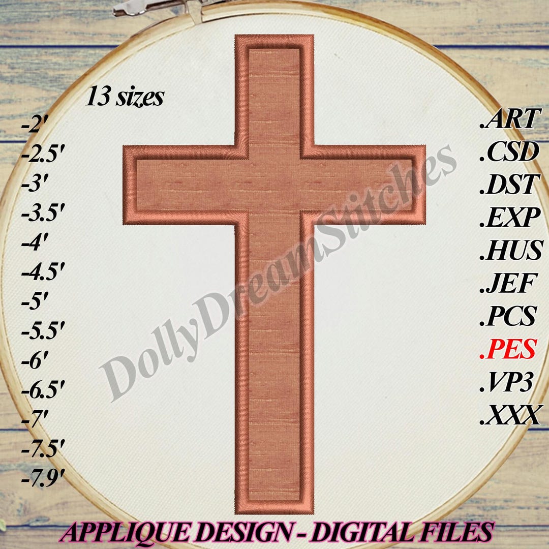 Cross APPLIQUE, Catholic Cross Embroidery Design, 13 Sizes, Instant ...