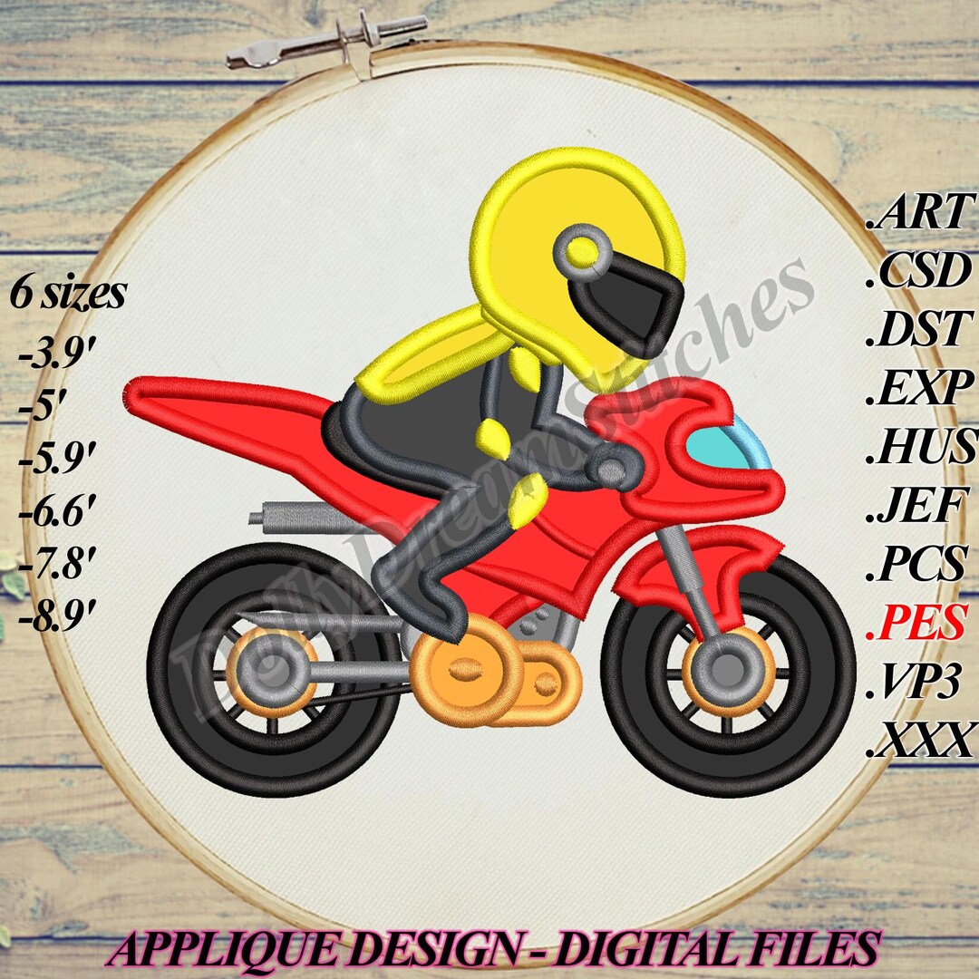 Motorcycle APPLIQUE, 6 Sizes, Instant Download - Etsy