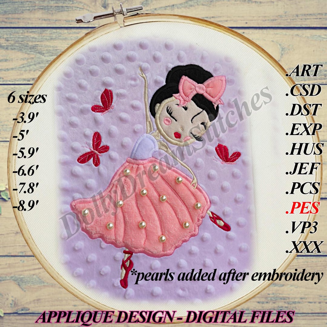 Ballerina APPLIQUE, Butterflies Ballerina Embroidery Design, 6 Sizes ...