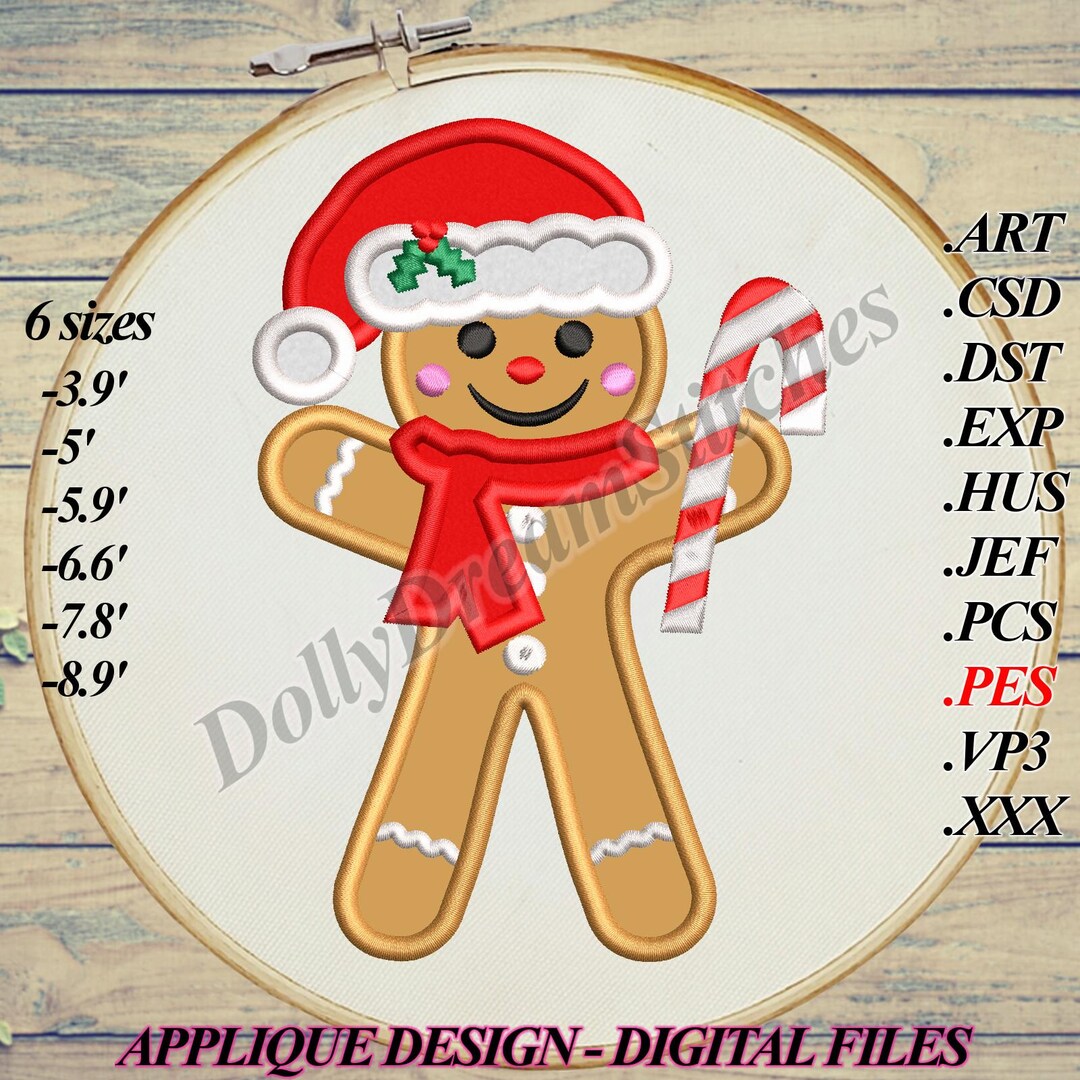 Gingerbread Side Bow Sparkle APPLIQUE, Side Gingerbread Embroidery ...