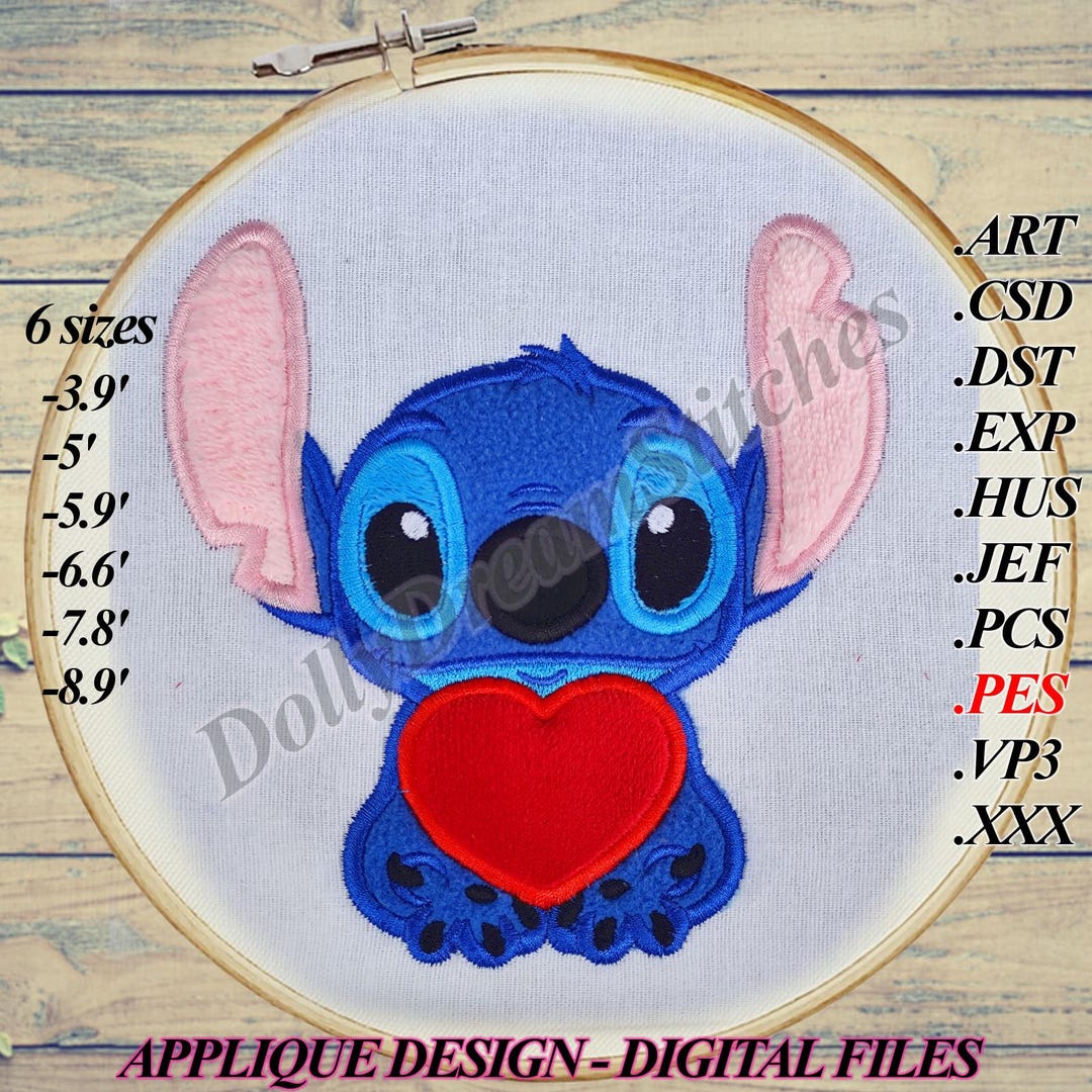 Alien APPLIQUE, Stitch Heart Embroidery Design, 6 Sizes, Instant ...