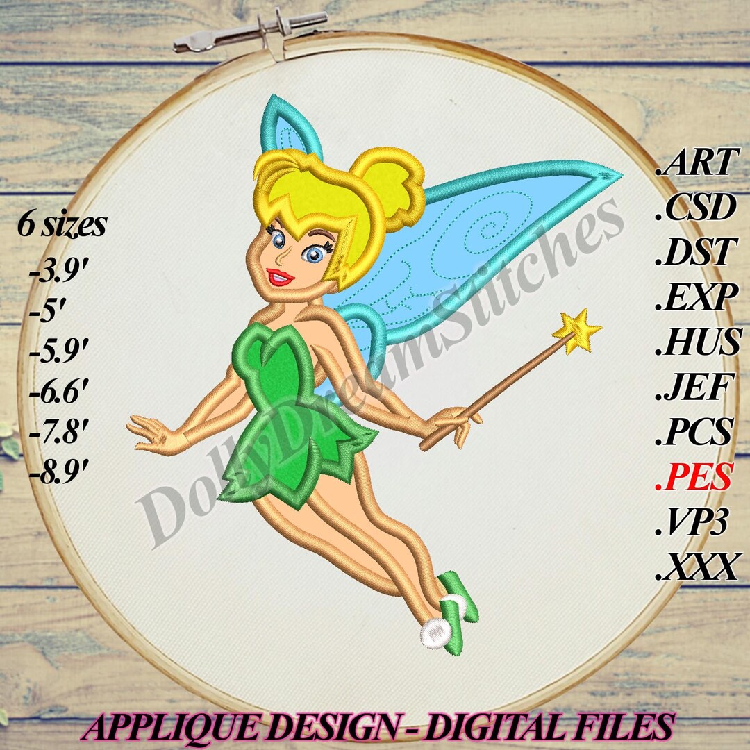 Fairy APPLIQUE, Tinkerbell Embroidery Design, 6 Sizes, Instant Download ...