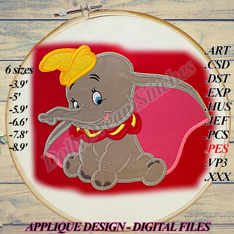 Elephant APPLIQUE, Dumbo Embroidery Design, 6 Sizes, Instant Download ...