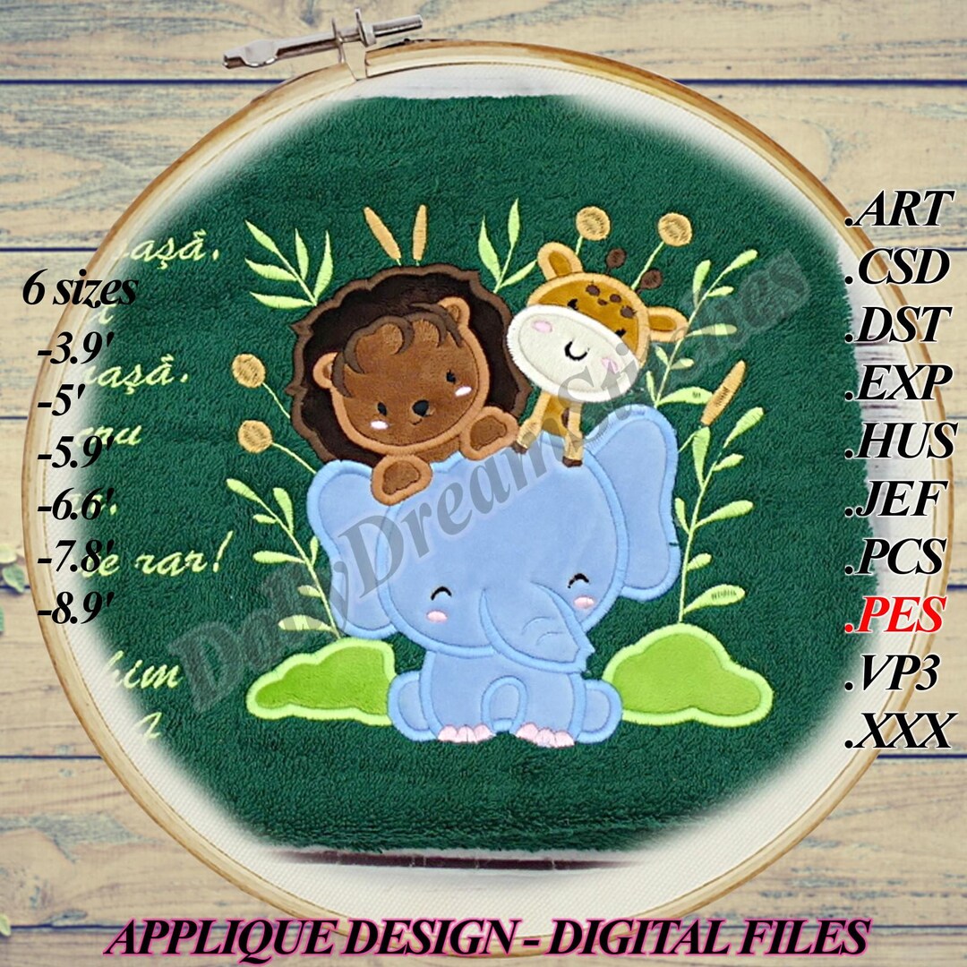 Jungle APPLIQUE, Safari Animals Embroidery Design, 6 Sizes, Instant ...