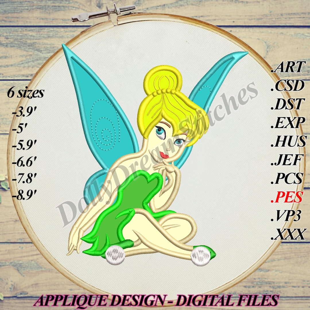 Fairy APPLIQUE, Tinkerbell Embroidery Design, 6 Sizes, Instant Download ...