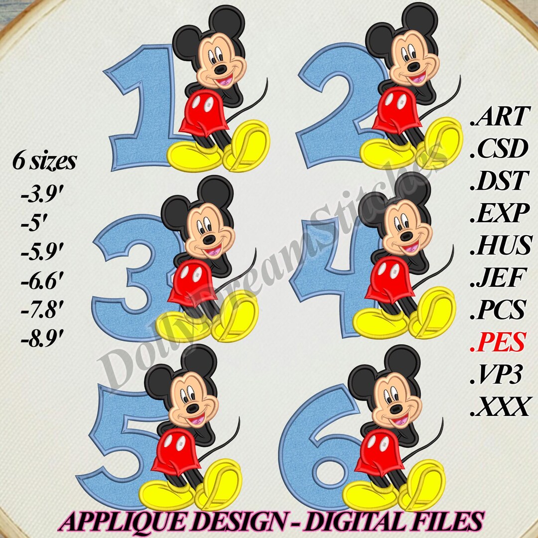 Mr. Mouse Birthday Numbers APPLIQUE, Mickey Birthday Numbers Embroidery ...
