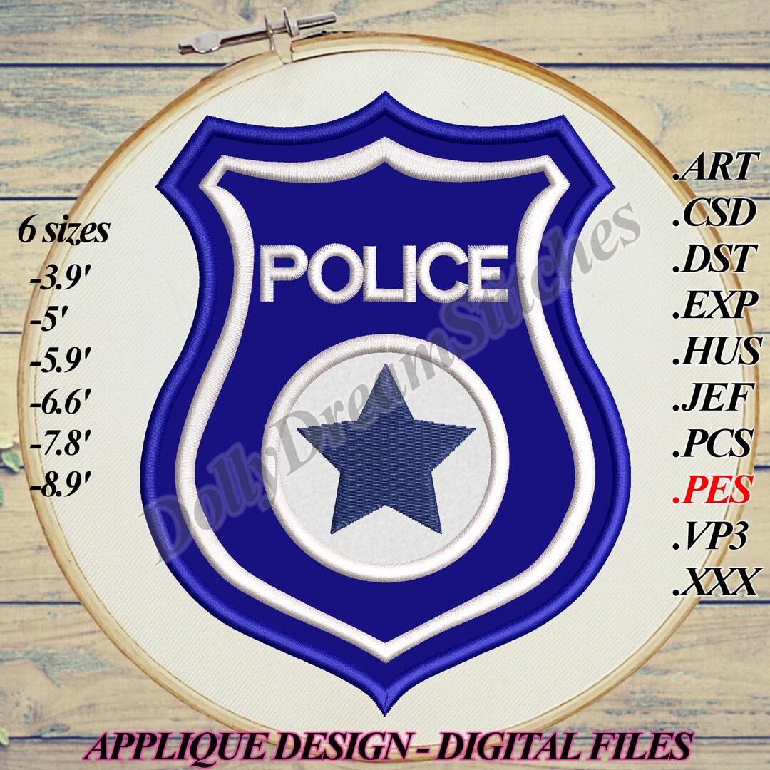 Police Badge APPLIQUE, 6 Sizes, Instant Download - Etsy