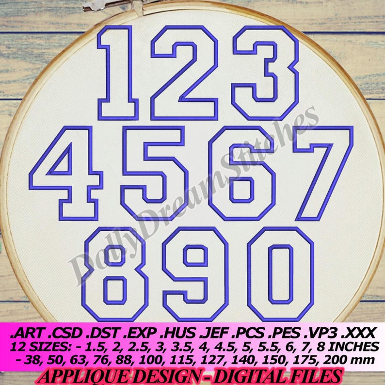 College APPLIQUE Numbers, Varsity Numbers Embroidery Design, 12 Sizes ...