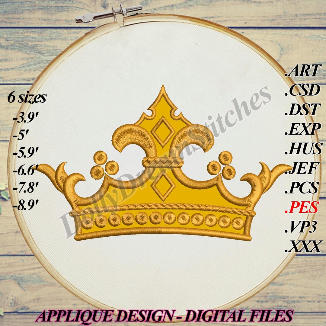 Crown APPLIQUE, King Crown Embroidery Design, 6 Sizes, Instant Download ...