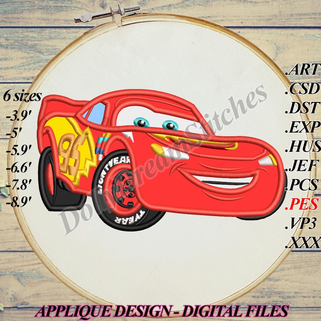 Racing Car APPLIQUE, Mcqueen Embroidery Design, 6 Sizes, Instant ...