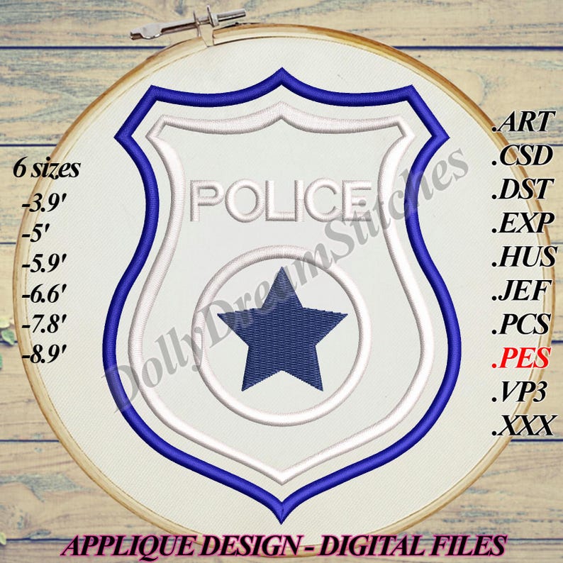 Police Badge APPLIQUE, 6 Sizes, Instant Download - Etsy