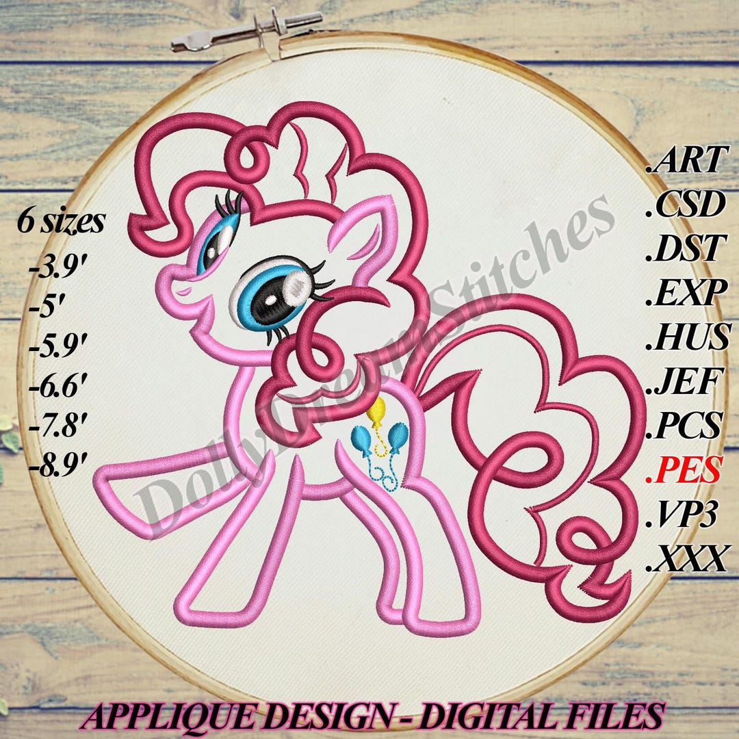 Pink Pony APPLIQUE, Pony Embroidery Design, 6 Sizes, Instant Download ...