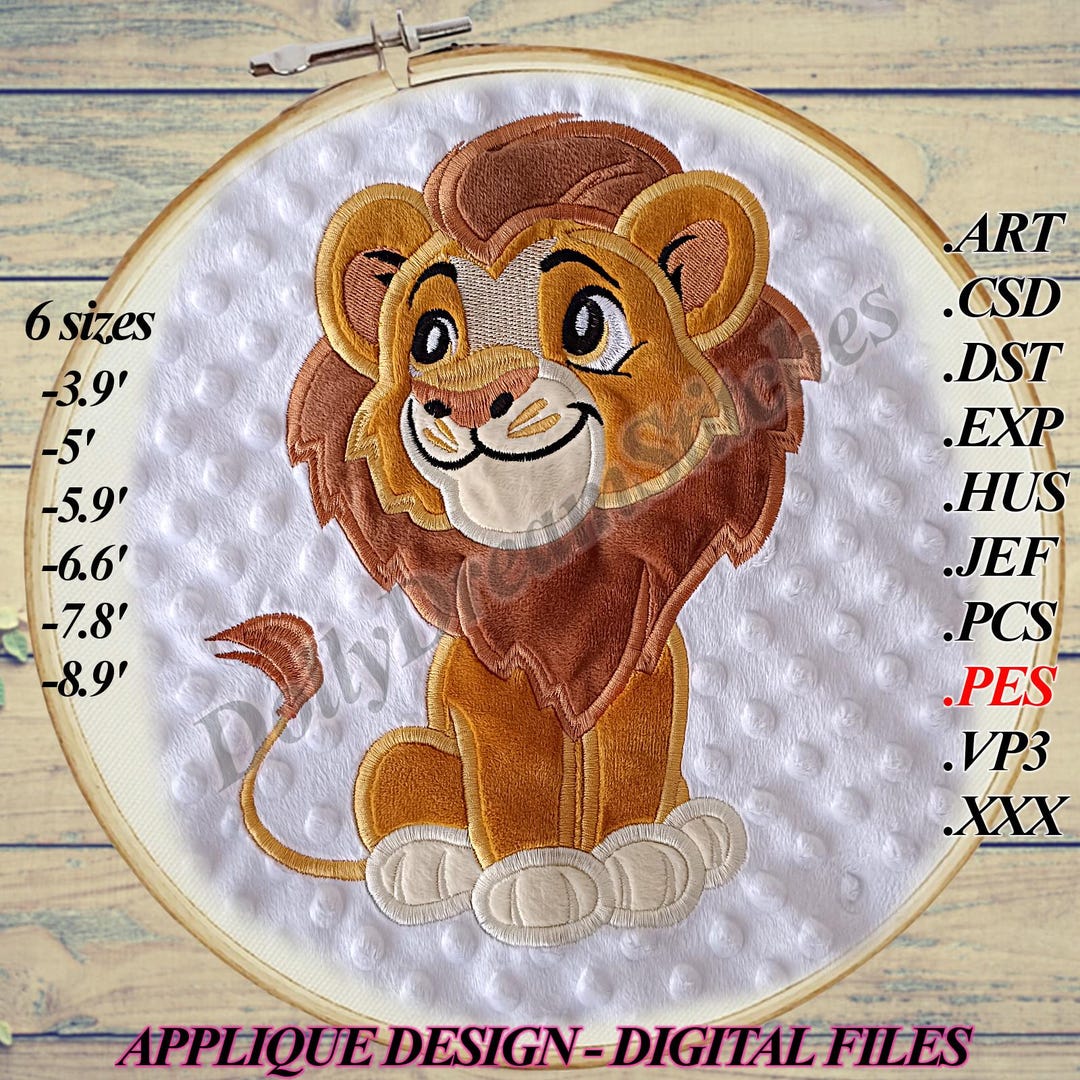 Cute Lion APPLIQUE, Lion Adult Embroidery Design, 6 Sizes, Instant ...