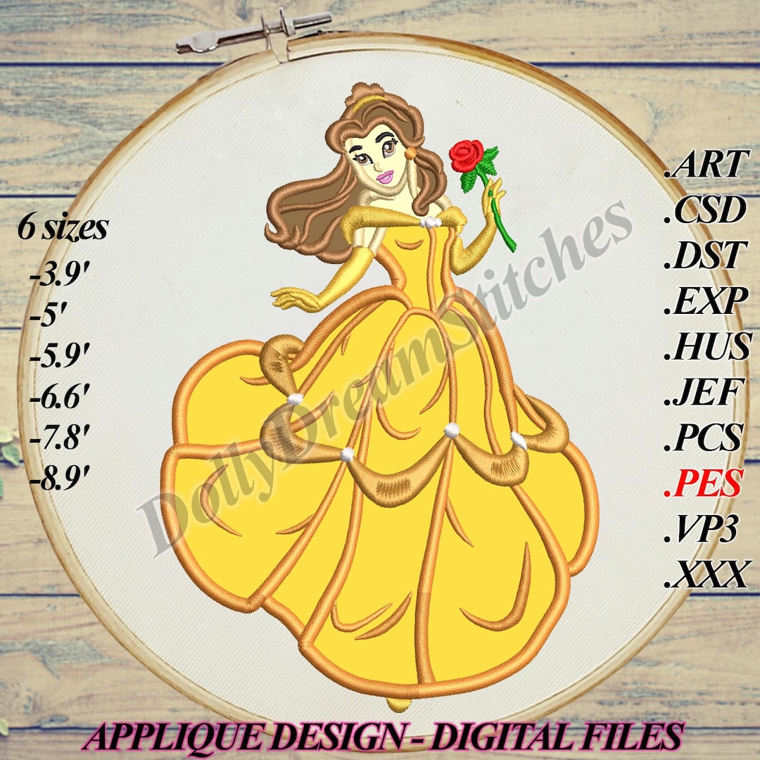 Princess APPLIQUE, Belle Embroidery Design, 6 Sizes, Instant Download ...