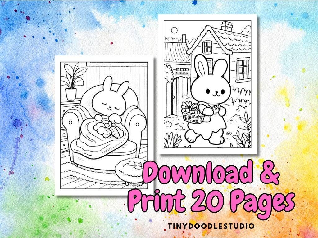 Cute Rabbit Coloring Pages With 20 Different Activities - Etsy