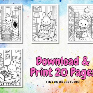 Cute Rabbit Coloring Pages With 20 Different Activities - Etsy