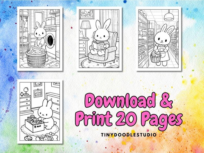 Cute Rabbit Coloring Pages With 20 Different Activities - Etsy